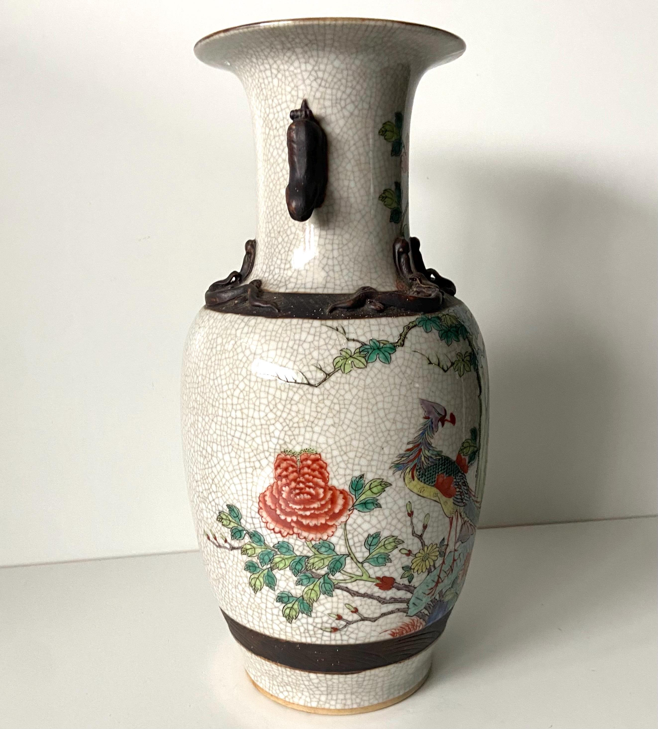 Chinese Porcelain Nanking Vase - Cracle Ware - Phoenix Birds - Asian ...