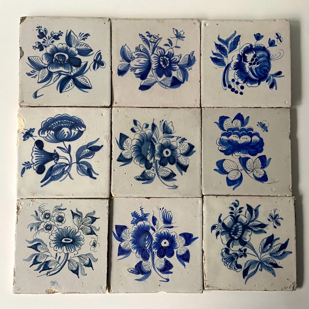 18th Century Delft Tile - Flowers - Blue and White - Delftware - Wall ...