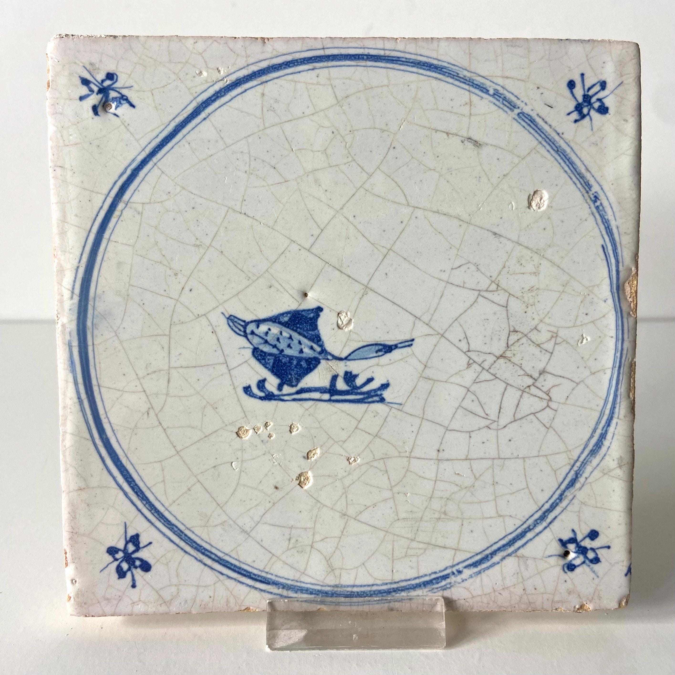 RARE 17th Century Delft Tile - Flying Duck - Blue and White - Delftware ...