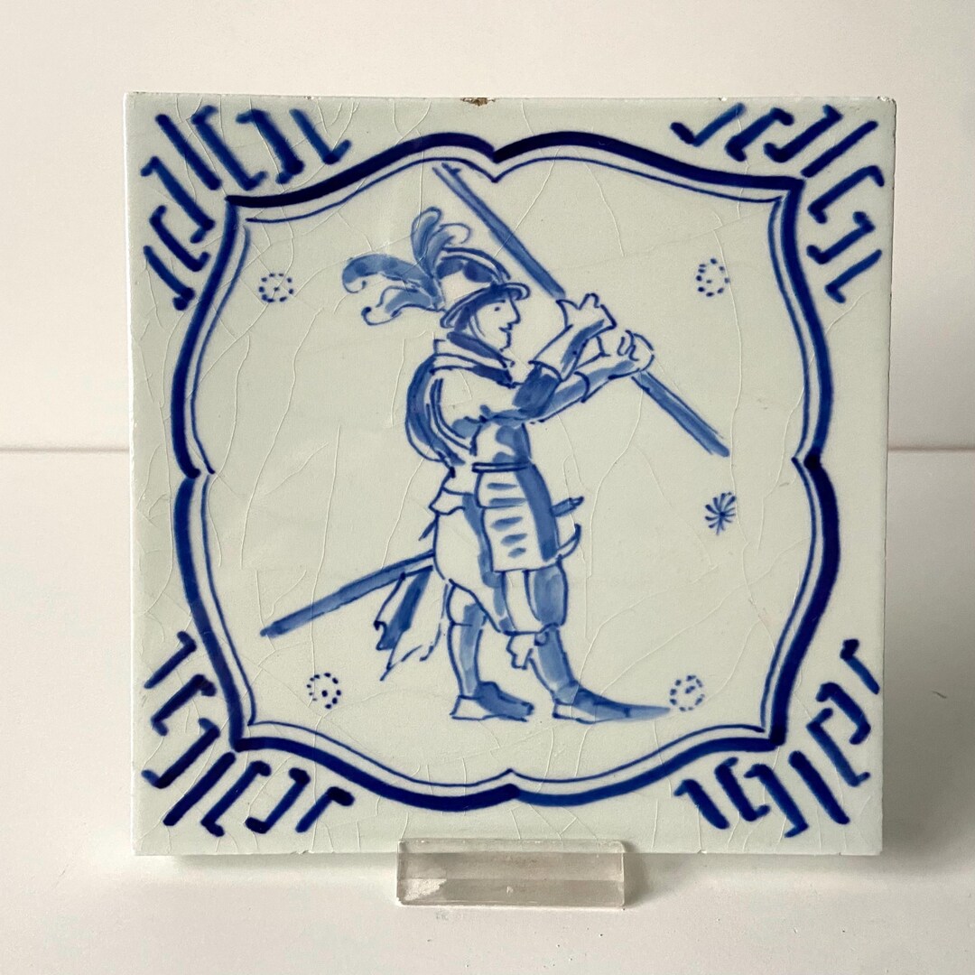 Porceleyne Fles - Royal Delft - Tile - Soldier or Knight - 20th Century ...