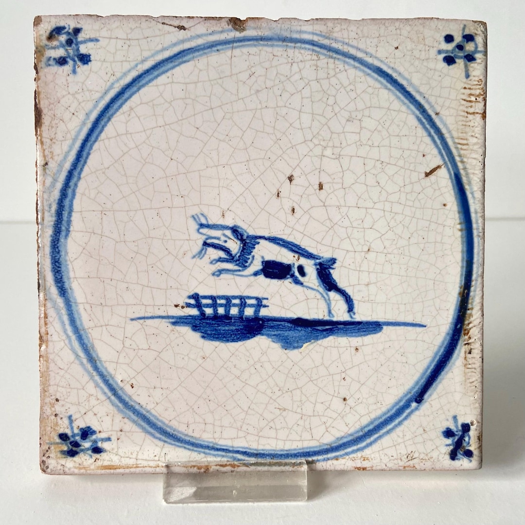 RARE 18th Century Delft Tile - Animal - Blue and White - Delftware ...