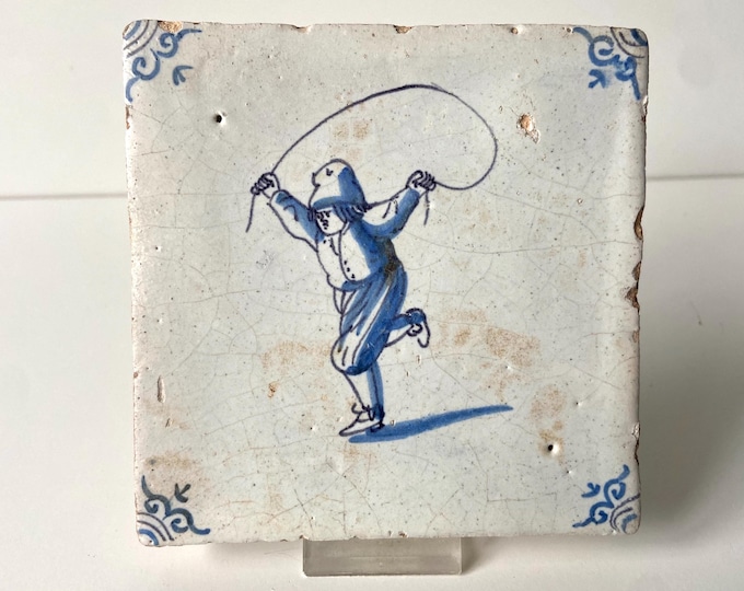 17th Century Delft Tile - Childs Play - Skipping Rope - Blue and White ...
