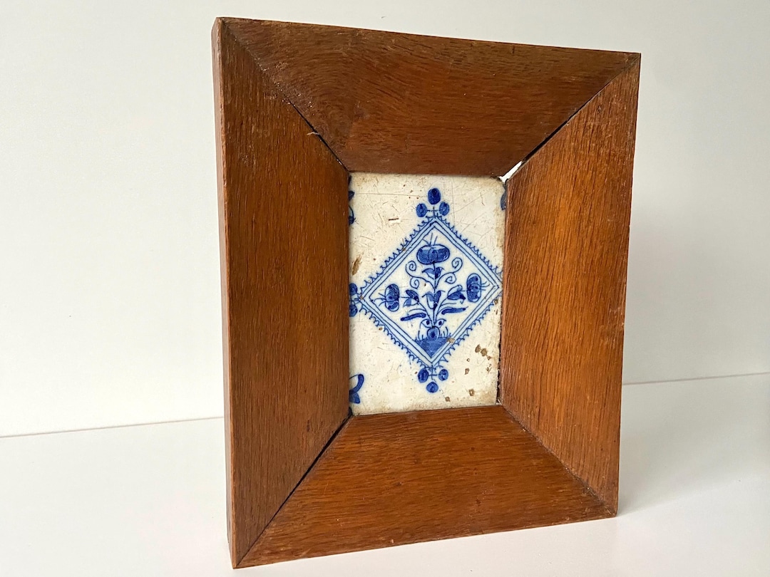 17th Century Delft Tile - Blue and White - Oak Wooden Frame - Delftware ...