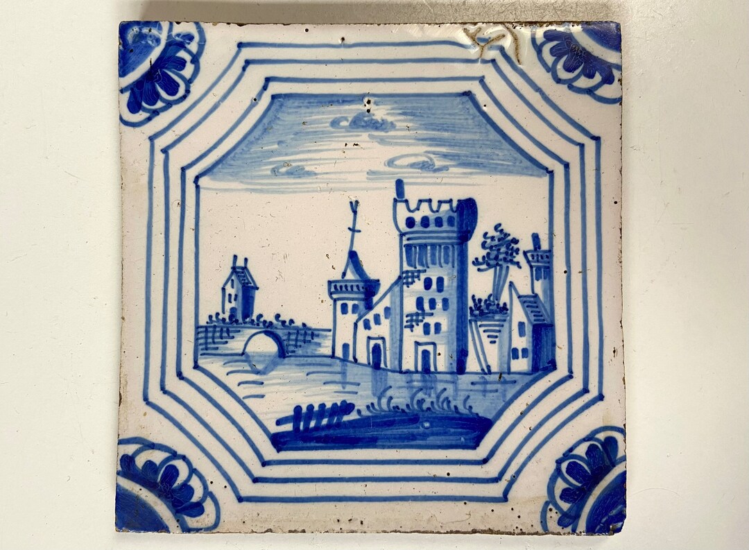 Antique Delft Tile - Castle - Blue and White - Delftware - 19th Century ...
