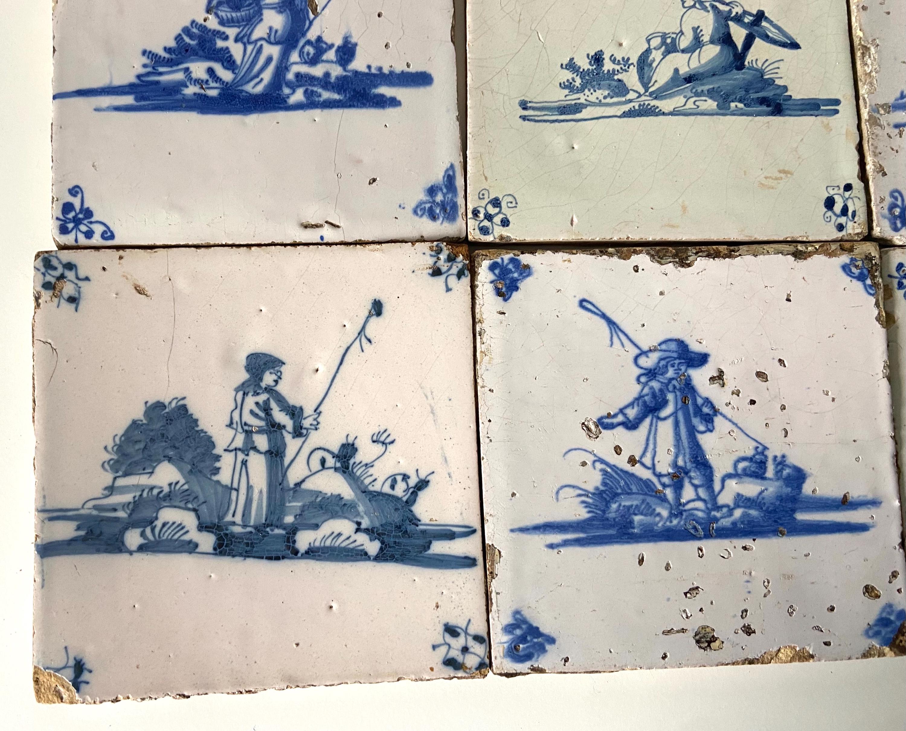 Set Dutch Delft Tiles - 17th 18th Century - Blue and White - Wall ...
