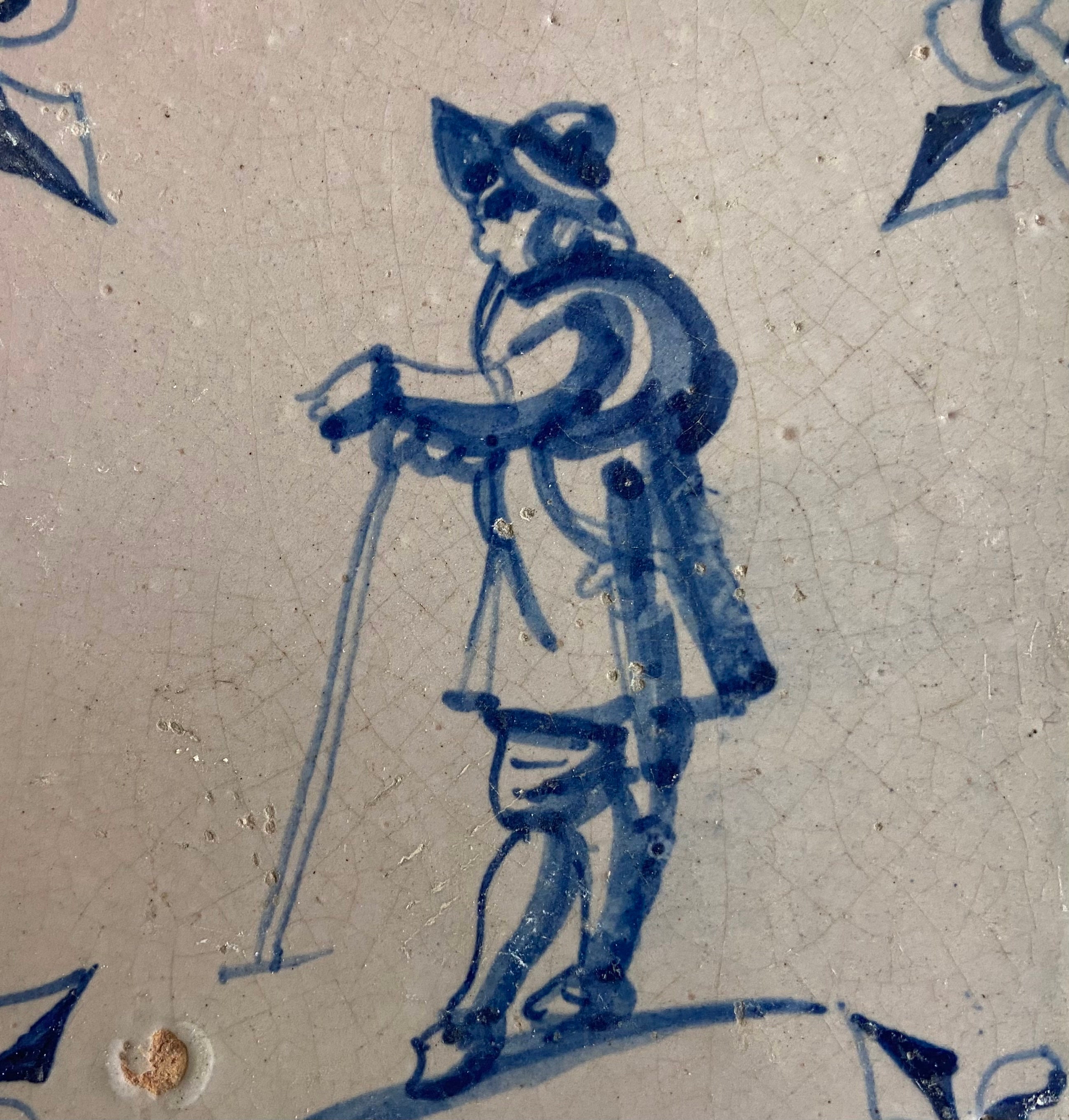 Antique Delft Tile - 17th Century - Human Figure With a Wire With at ...