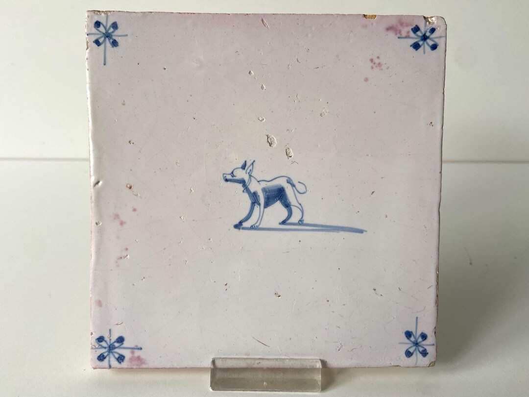 Antique Delft Tile Dog Late 17th Till Early 18th Century Blue and White ...