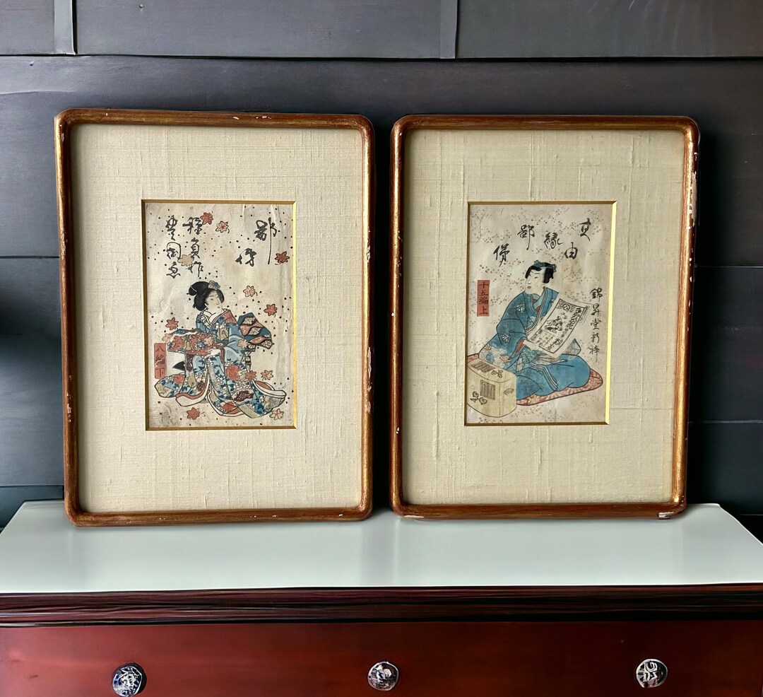 Toyokuni III Kunisada 1786-1864 Pair of Woodblock Prints Frame Japanese ...