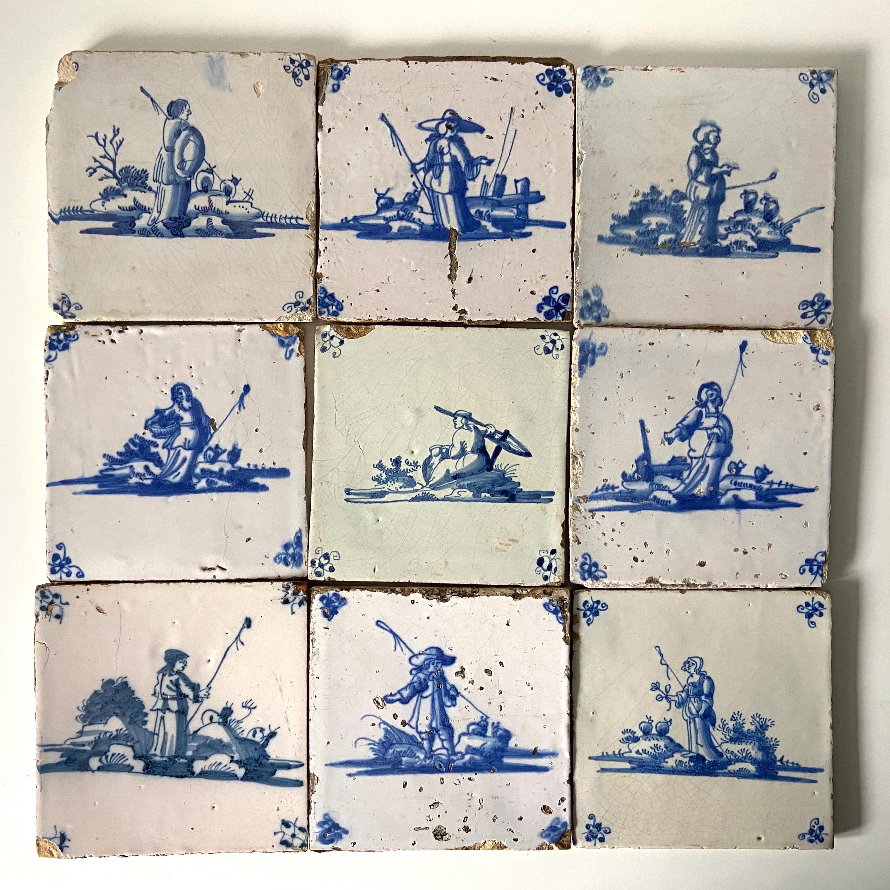 Set Dutch Delft Tiles - 17th 18th Century - Blue and White - Wall ...