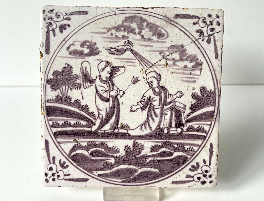 18th Century Bible Tile Manganese Delft Delftware Kitchen Fireplace ...