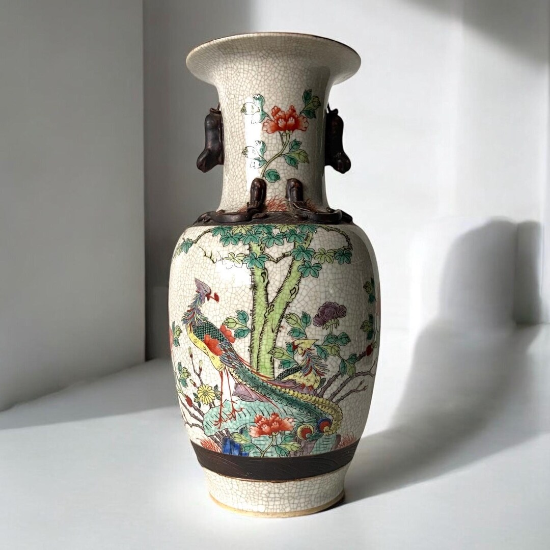 Chinese Porcelain Nanking Vase - Cracle Ware - Phoenix Birds - Asian ...
