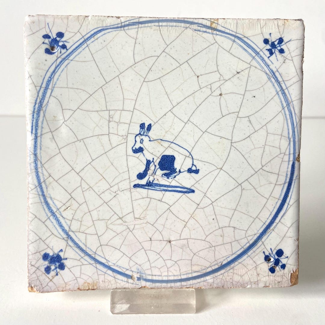 RARE 17th Century Delft Tile - Rabbit - Blue and White - Delftware ...