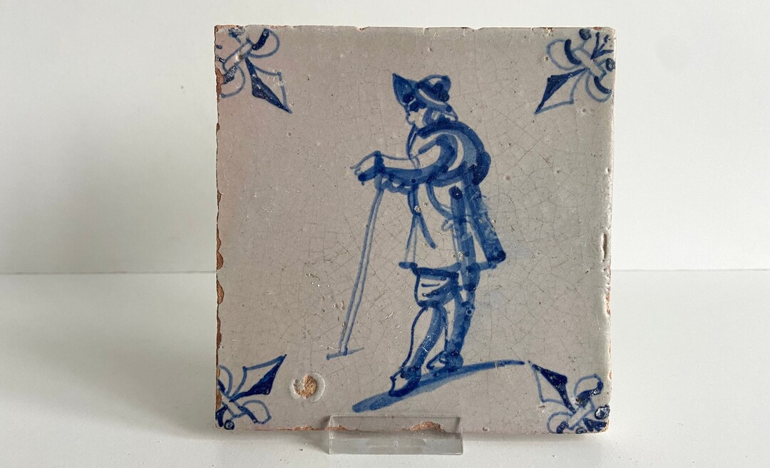 Antique Delft Tile - 17th Century - Human Figure With a Wire With at ...