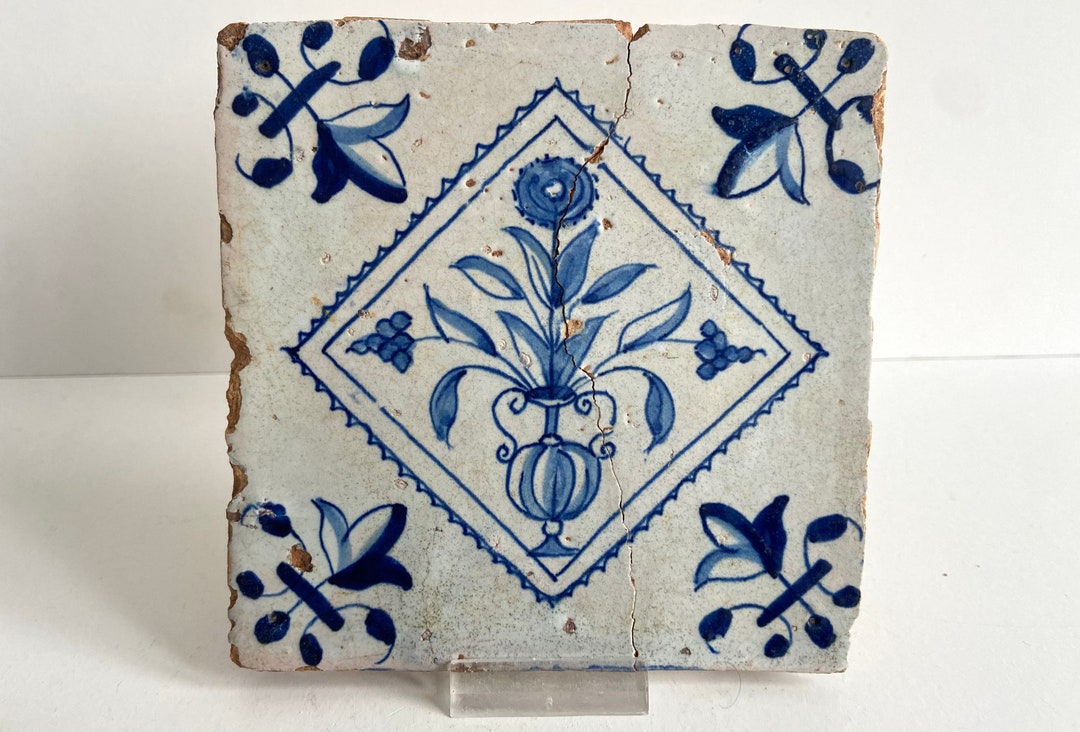 Antique Delft Tile 17th Century Vase With Flowers Wall Tile - Etsy