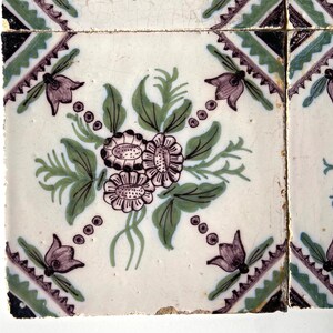 19th Century Delft Tiles Manganese and Green Flowar Decoration ...
