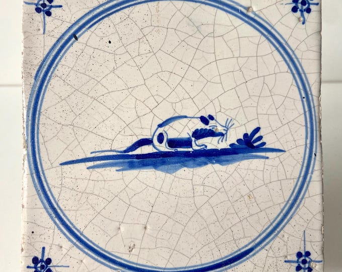 18th Century Delft Tile - Mouse in Circle - Blue and White - Delftware ...