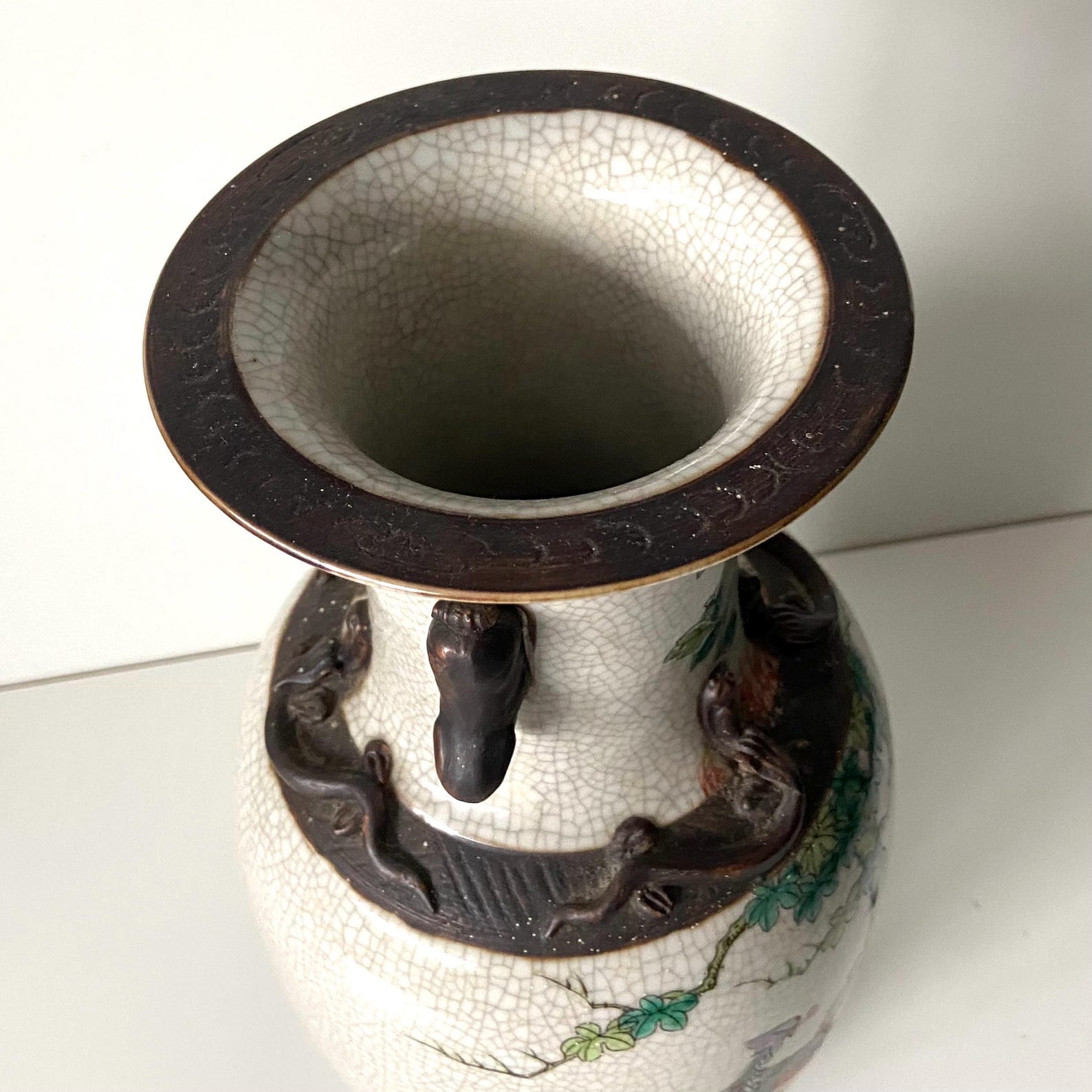 Chinese Porcelain Nanking Vase - Cracle Ware - Phoenix Birds - Asian ...