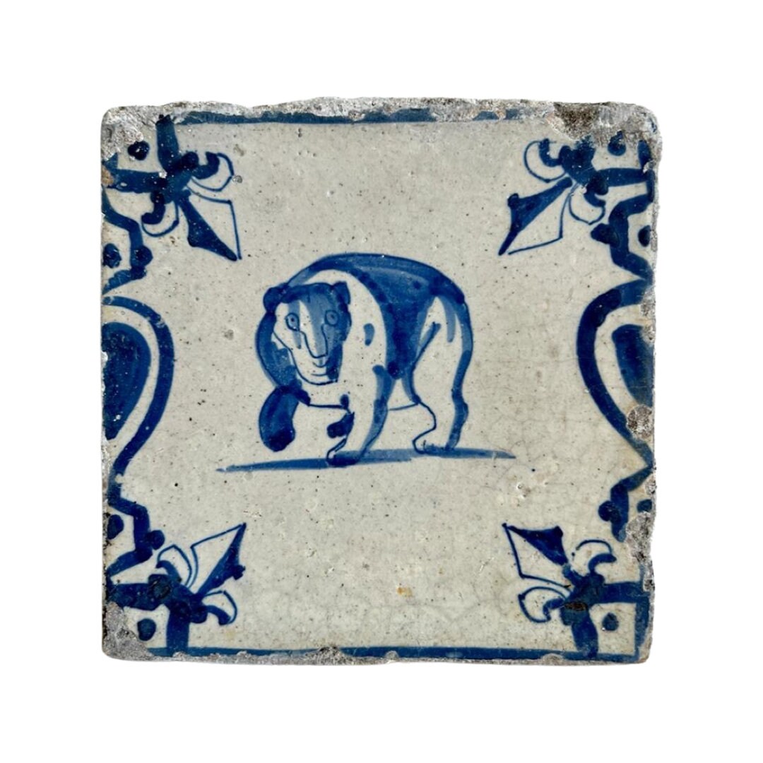17th Century Dutch Tile Bear Baluster Tile Delft Tile Delftware Wall ...