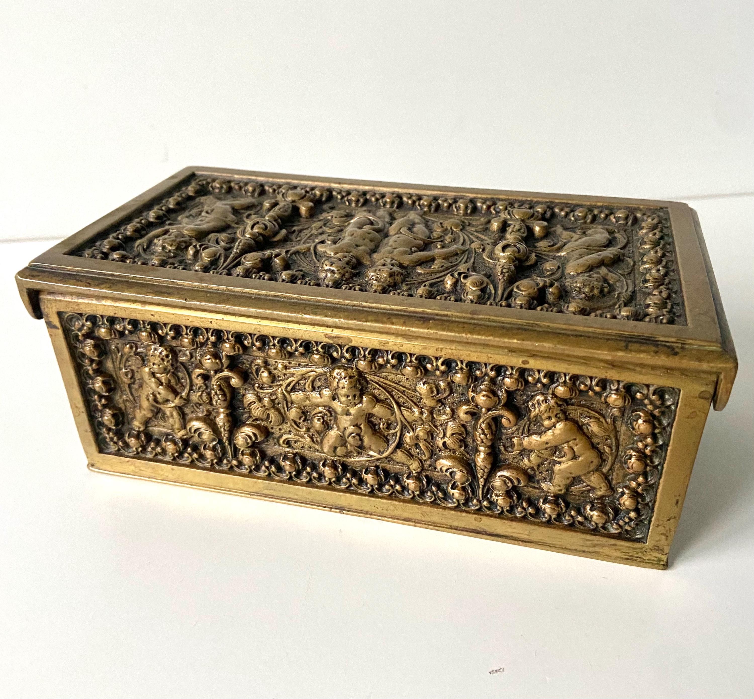 19th Century Jewelry Box - Putti's - Marked - German Antique - Brass ...