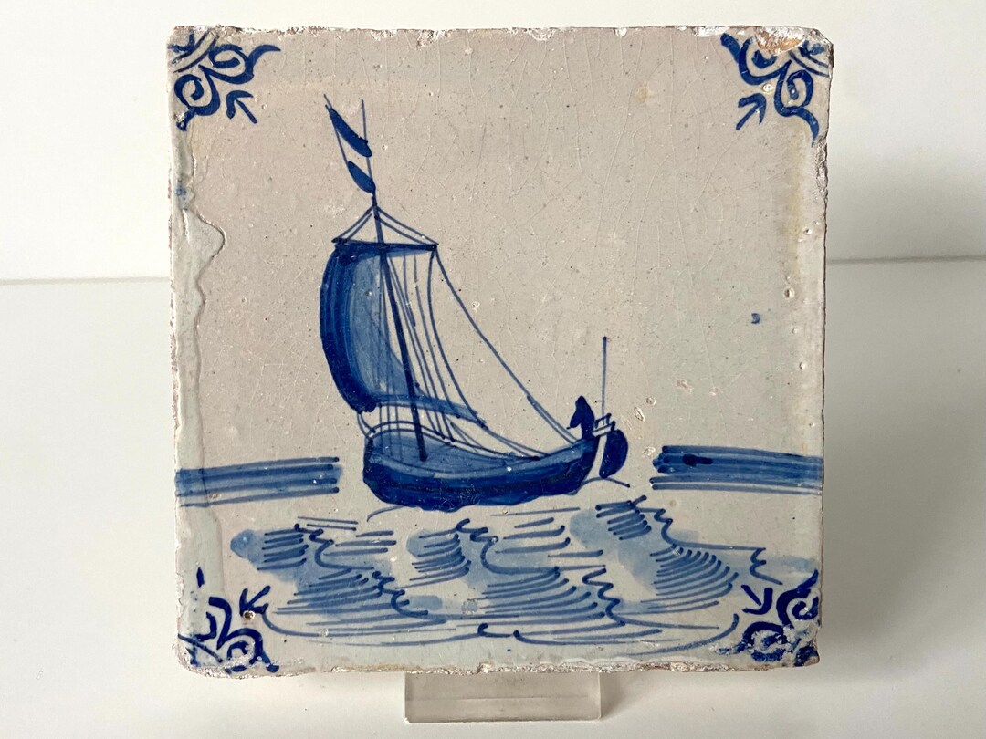 17th Century Delft Tile - Ship - Blue and White - Delftware - Ceramic ...