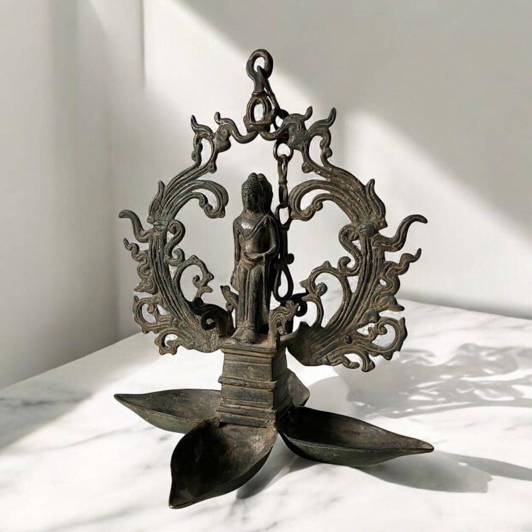 Bronze Oil Lamp - Buddha - Buddhist - India - Indian Art - 20th Century ...