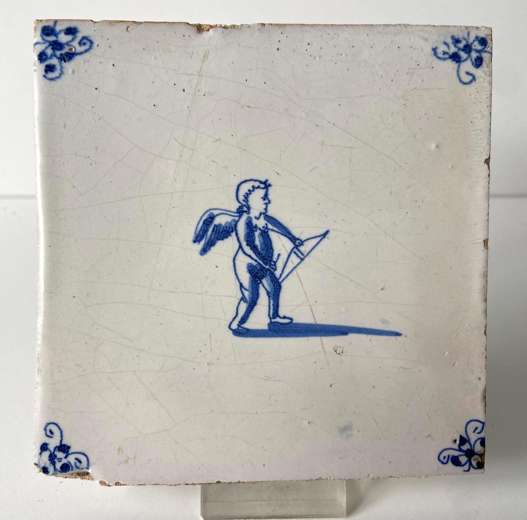 17th Century Delft Tile Cupid Delftware Blue and White Wall Kitchen ...