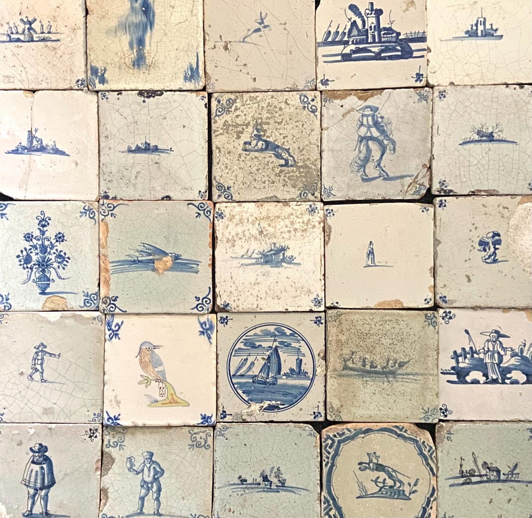 25 X Antique Delft Tiles - Mix and Match - Animals - Landscapes ...