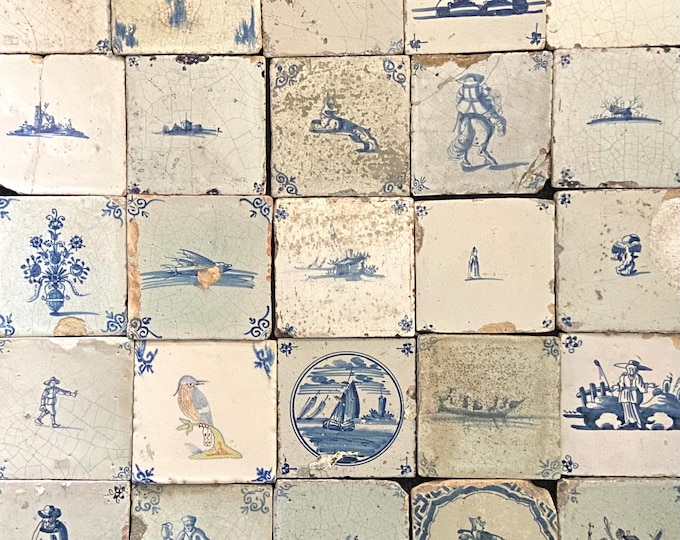 25 X Antique Delft Tiles - Mix and Match - Animals - Landscapes ...