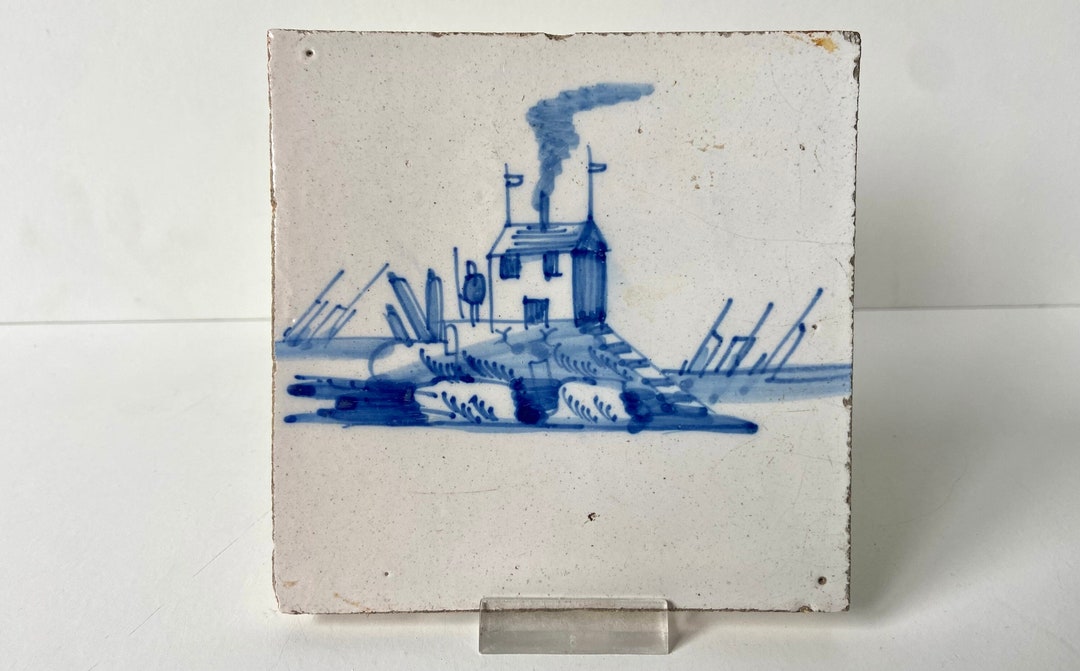 Antique Delft Tile 18th Century Landscape With Building Blue and White ...