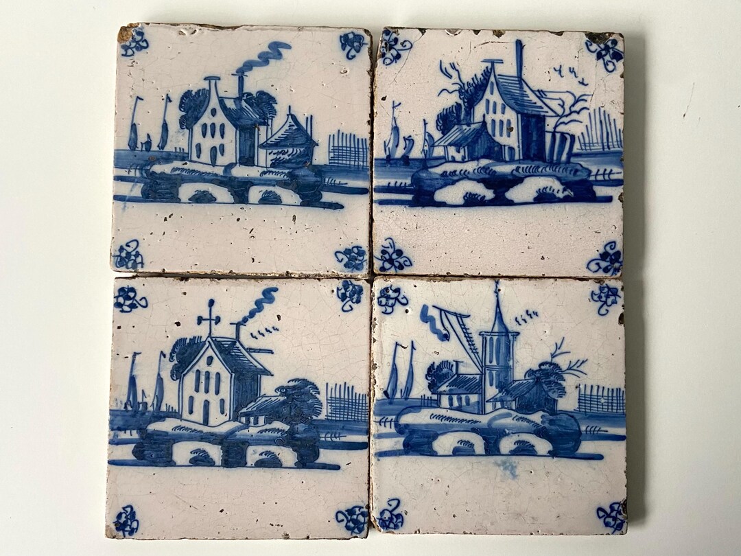 18th Century Delft Tile - Landscape - Blue and White - Delftware - Wall ...