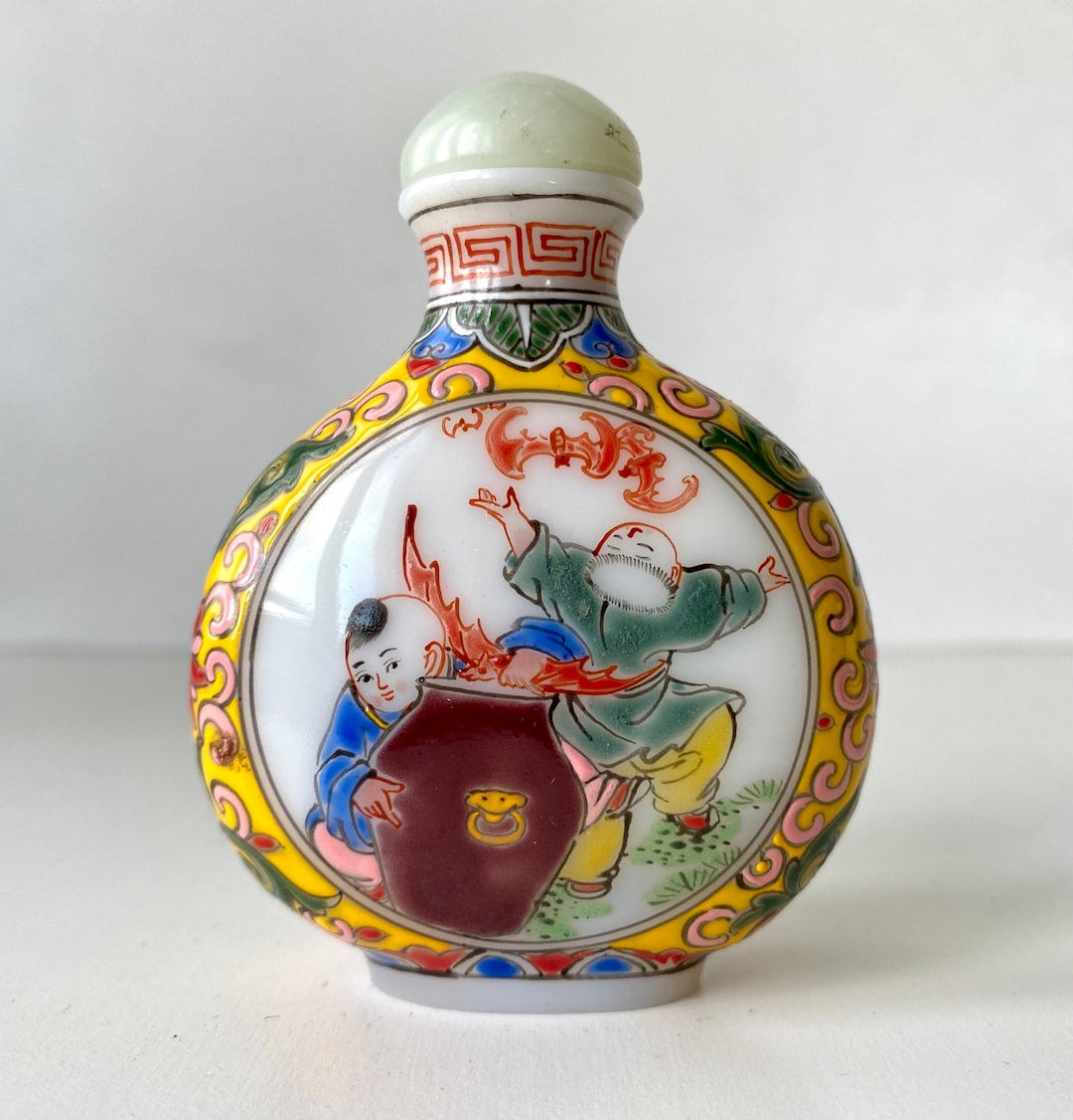 Chinese Snuff Bottle - Peking Glass and Jade Stopper - Republic Era ...