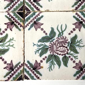 19th Century Delft Tiles Manganese and Green Flowar Decoration ...