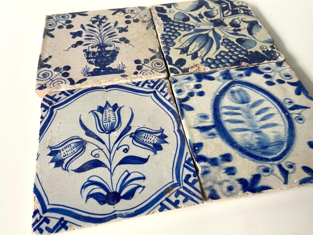 17th Century Delft Tiles - Blue and White - Floral Decorations ...