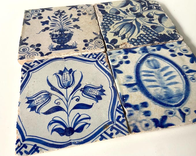 17th Century Delft Tiles - Blue and White - Floral Decorations ...
