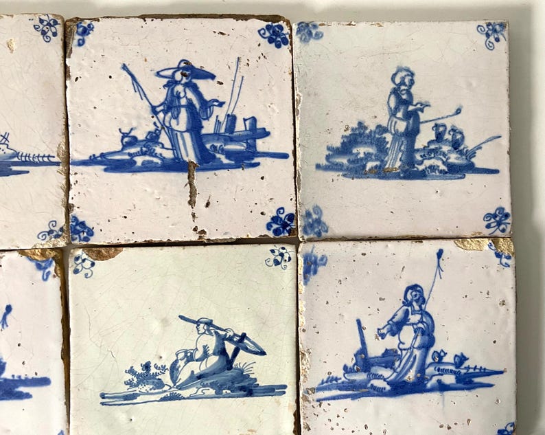 Set Dutch Delft Tiles - 17th 18th Century - Blue and White - Wall ...