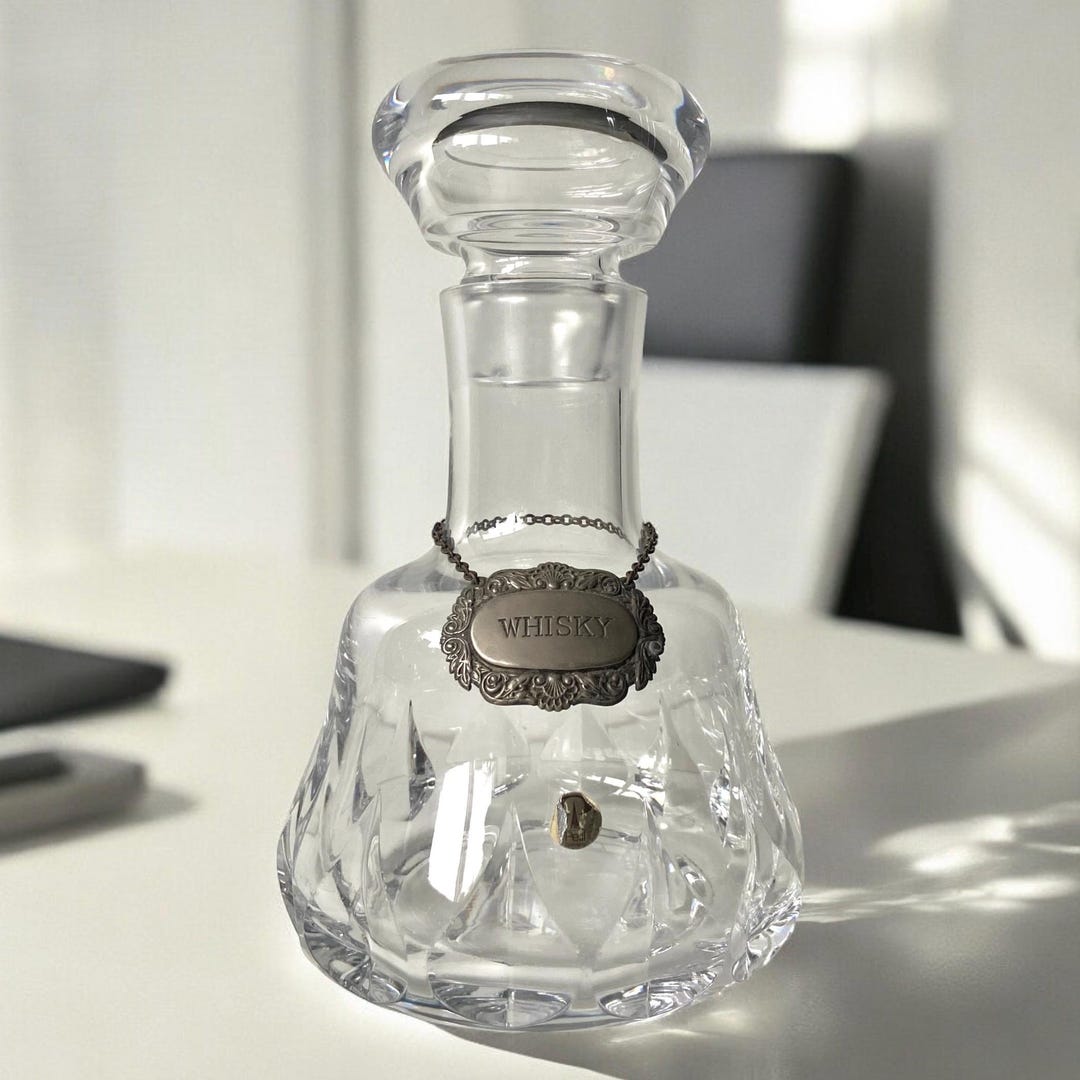 Vintage Whiskey Carafe - With Label - Marke Underneath - Crystal - 20th ...