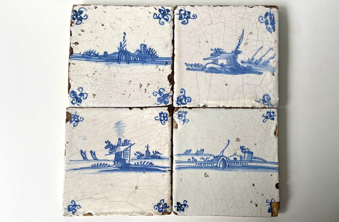 17th Century Delft Tiles - Landscapes - Blue and White - Delftware - Etsy