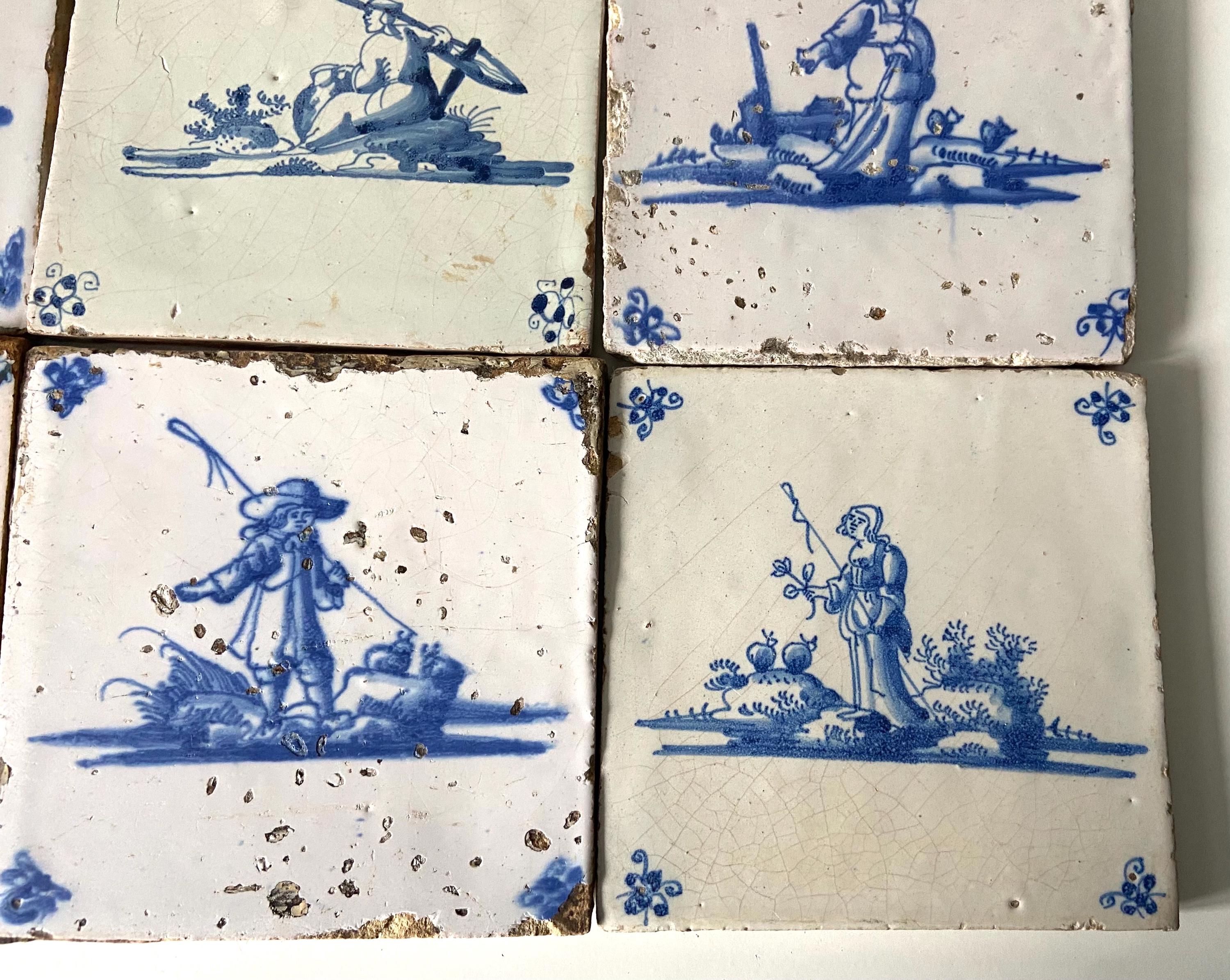 Set Dutch Delft Tiles - 17th 18th Century - Blue and White - Wall ...