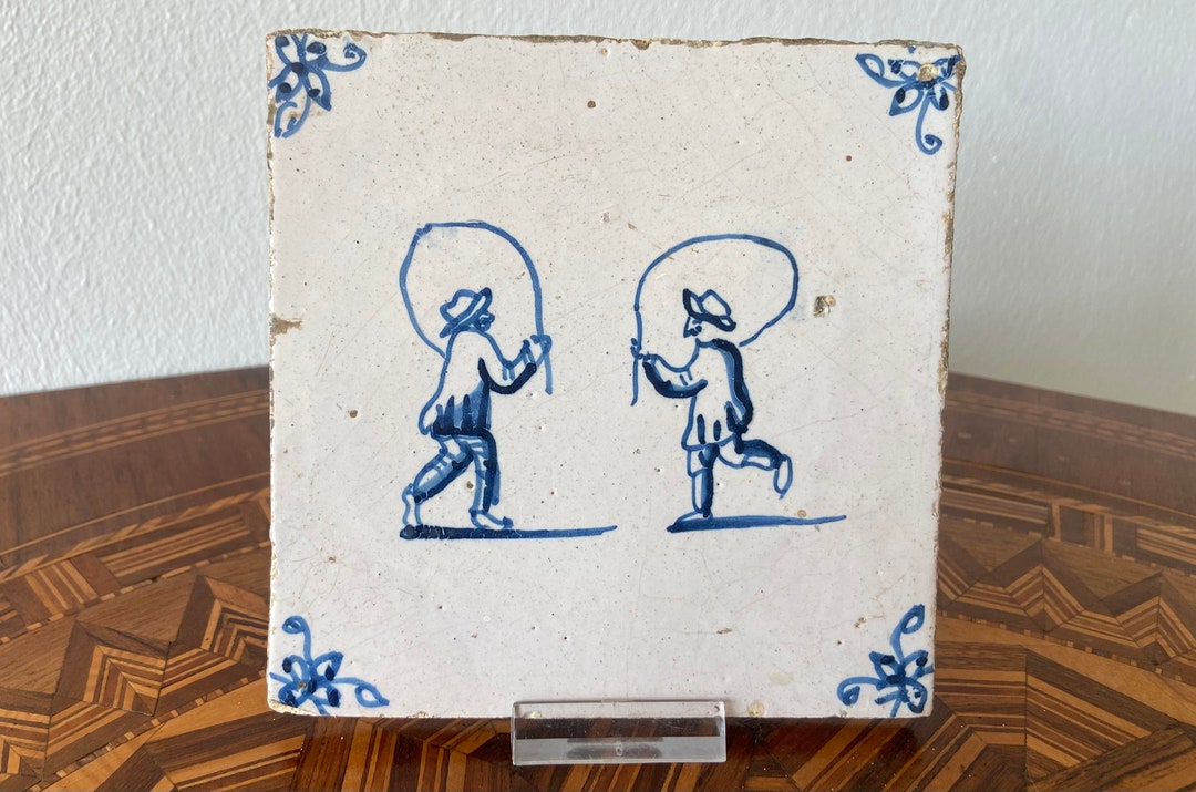 Antique Tile - 18th Century - Jumping Rope - Dutch - Delft Blue ...