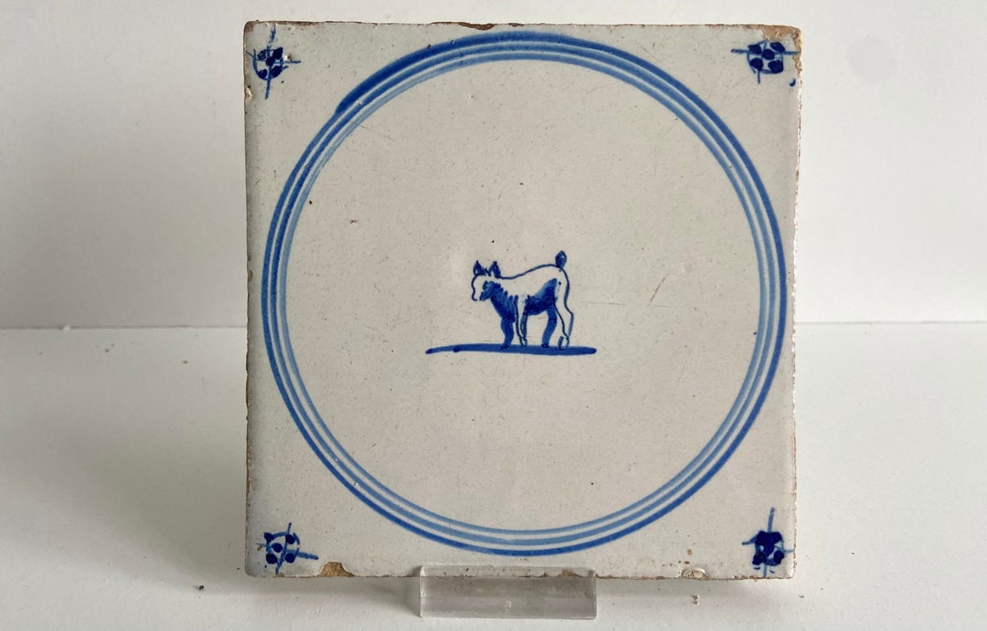 Antique Tile Dutch Delft Blue 18th Century Sheep in a Blue Circle Wall ...