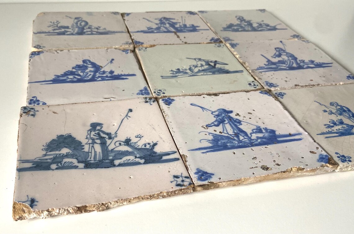 Set Dutch Delft Tiles - 17th 18th Century - Blue and White - Wall ...