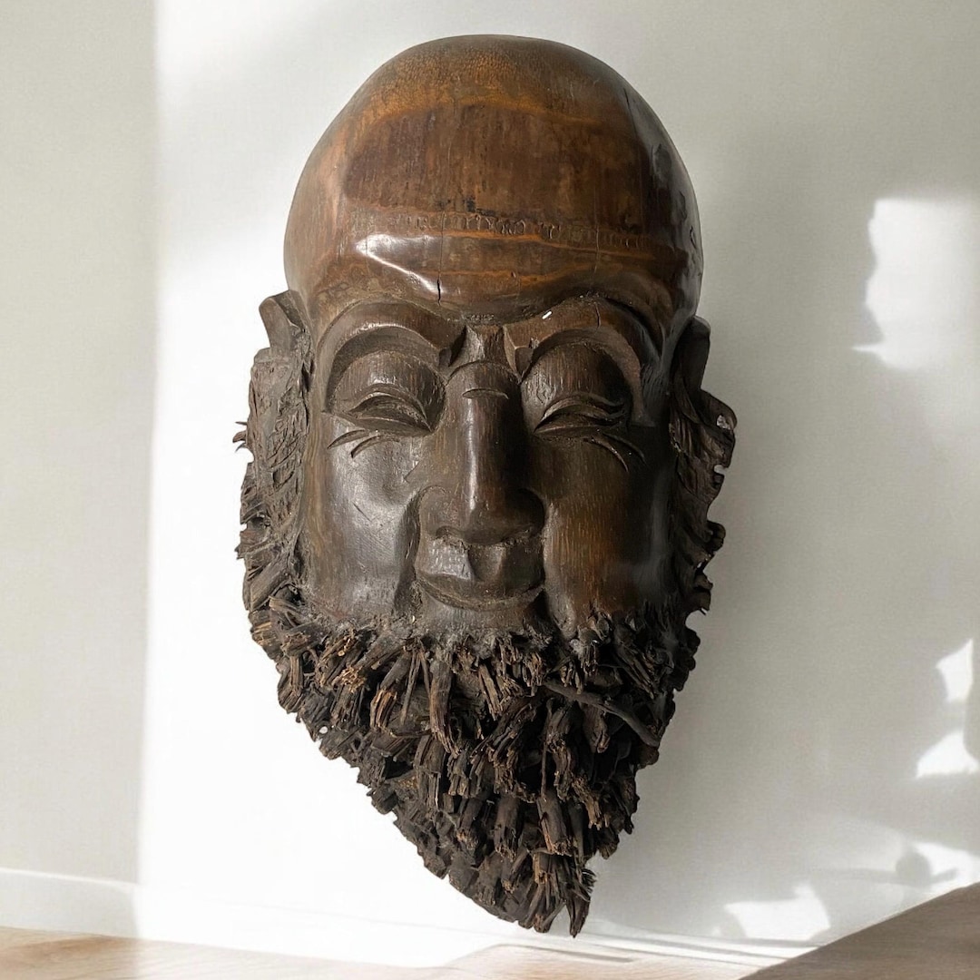 Chinese Bamboo Wall Mask - Late 19th Till Early 20th Century - Antique ...