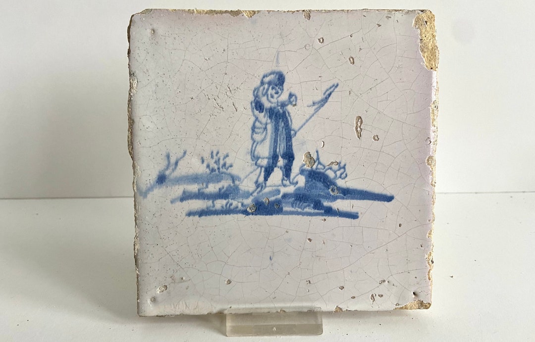 Antique Delft Tile 17th Century Shepherd With Two Sheep Delftware - Etsy