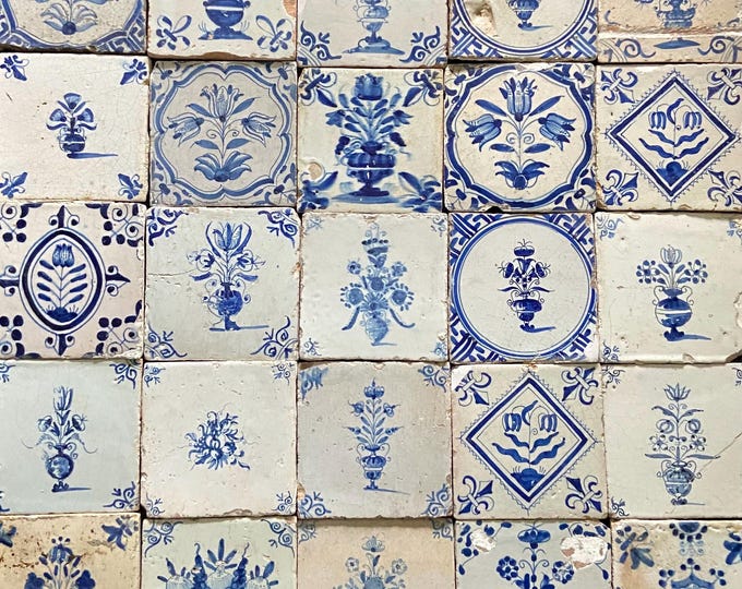 25 X Antique Delft Tile - 17th Century - Flowers - Blue and White ...
