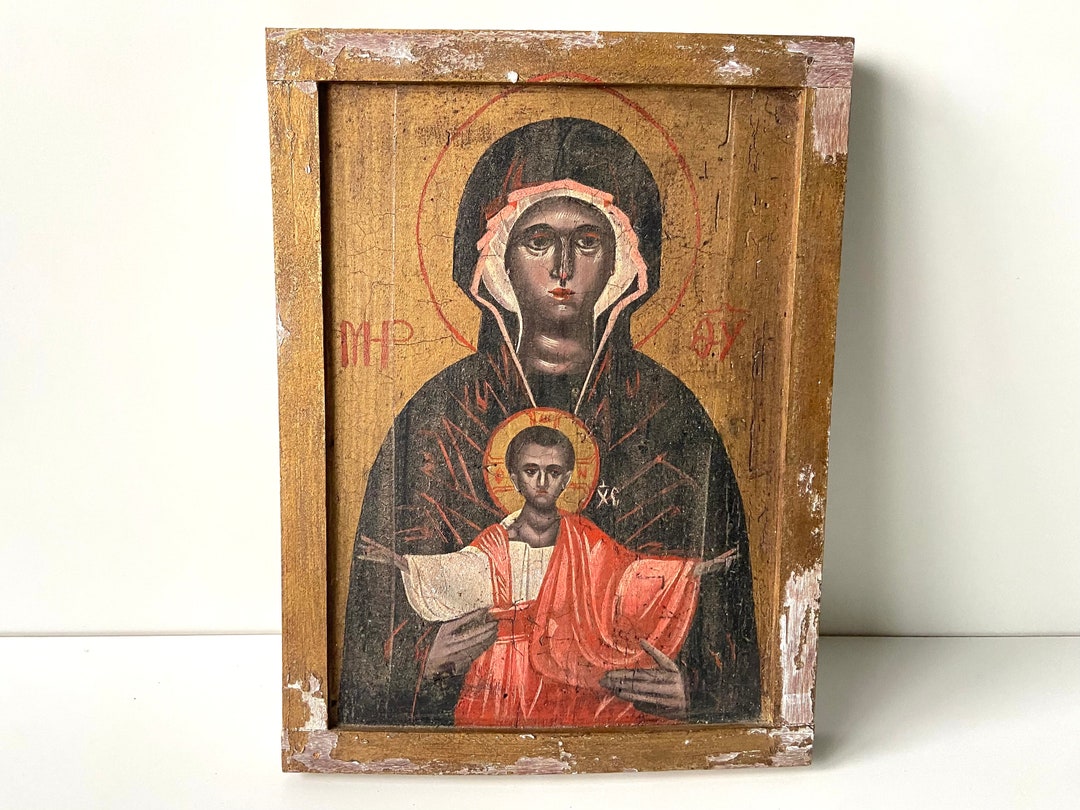 Antique Icon - Early 20th Century - Maria With Baby Jesus - Europe ...