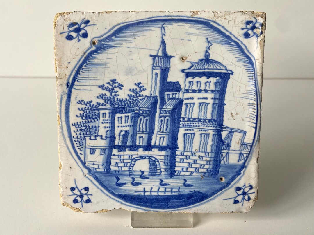 17th Century Delft Tile - Castle With Some Ducks in a Circle ...