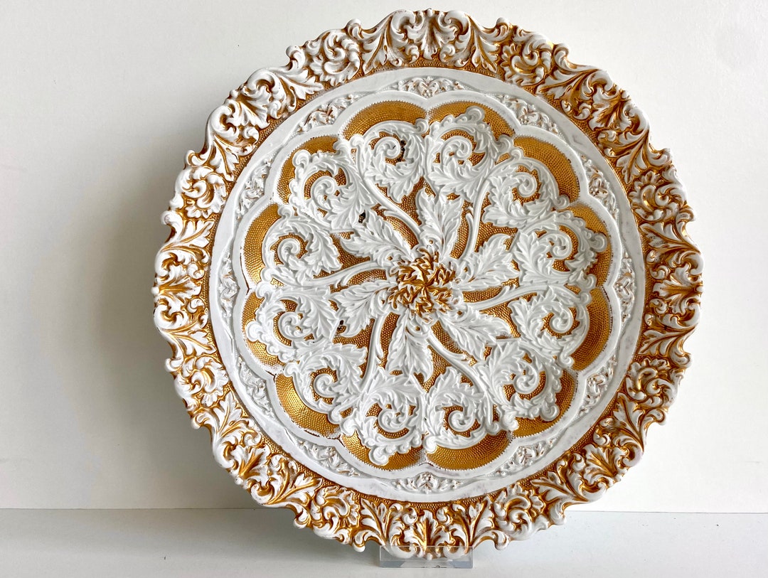 Antique Meissen Rococo Biedermeier Gold and White Serving Dish Germany ...