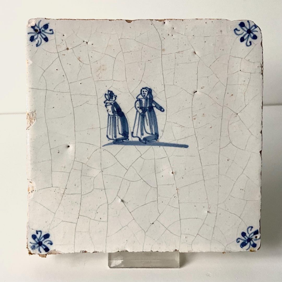 17th Century Delft Tile - Two Women - Figures - Wall - Delftware ...