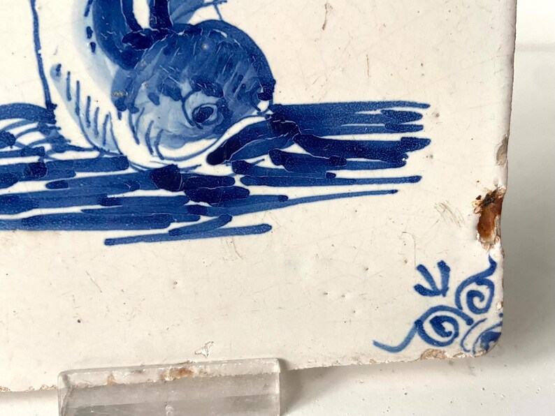 17th Century Delft Tile - Dolphin - Sea Creature - Blue and White ...