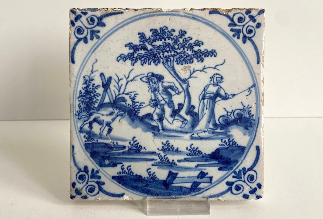 Antique Delft Tile - 17th Century - Blue and White - Figures ...